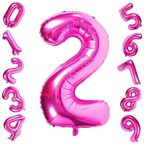 Pink 2 Balloons,40 Inch Birthday Foil Balloon Party Decorations Supplies Helium Mylar Digital Balloons (Pink Number 2)