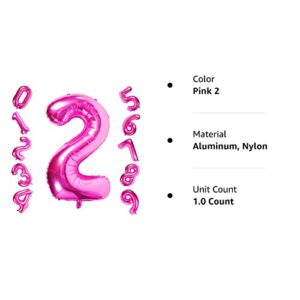 Pink 2 Balloons,40 Inch Birthday Foil Balloon Party Decorations Supplies Helium Mylar Digital Balloons (Pink Number 2)