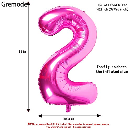 Pink 2 Balloons,40 Inch Birthday Foil Balloon Party Decorations Supplies Helium Mylar Digital Balloons (Pink Number 2)