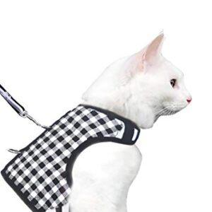 Yizhi Miaow Cat Harness and Leash for Walking Escape Proof, Adjustable Cat Walking Vest Harness, Stylish Cat Jacket Black Plaid, Large