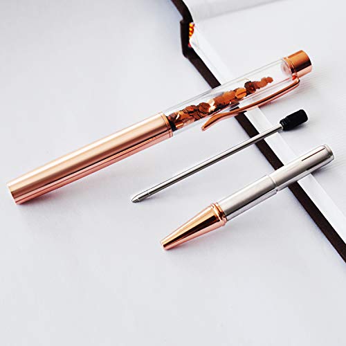 ZZTX 3 Pcs Rose Gold Ballpoint Pens Metal Pen Bling Sequin Pen With Refills Black Ink Office Supplies Gift Pens