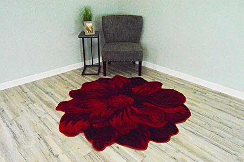 PLANET RUGS Flowers 3D Effect Hand Carved Thick Artistic Floral Flower Rose Botanical Shape Area Rug Design 305 Red 6'6''x6'6'' Round