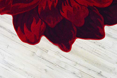 PLANET RUGS Flowers 3D Effect Hand Carved Thick Artistic Floral Flower Rose Botanical Shape Area Rug Design 305 Red 6'6''x6'6'' Round