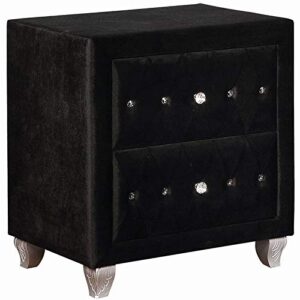 coaster furniture deanna modern glam 2 drawer upholstered nightstand bedroom bedside table storage drawers crystal button tufted black velvet fabric chrome 206102