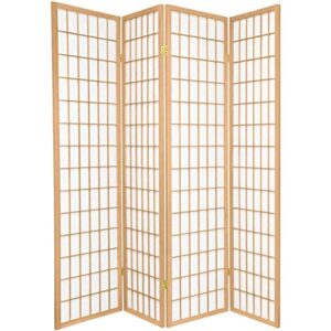 gtu furniture japanese style 4 panels wood shoji room divider screen oriental for home/office (natural)