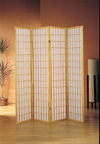 GTU Furniture Japanese Style 4 Panels Wood Shoji Room Divider Screen Oriental for Home/Office (Natural)