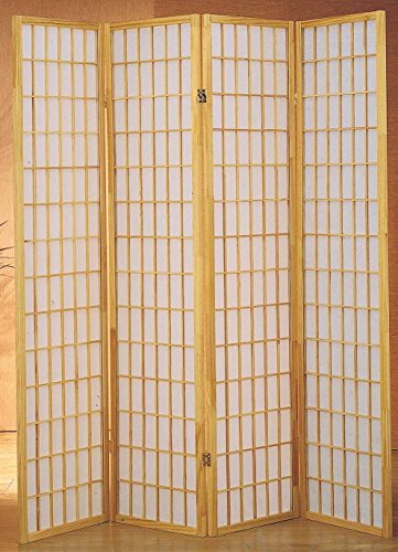 GTU Furniture Japanese Style 4 Panels Wood Shoji Room Divider Screen Oriental for Home/Office (Natural)