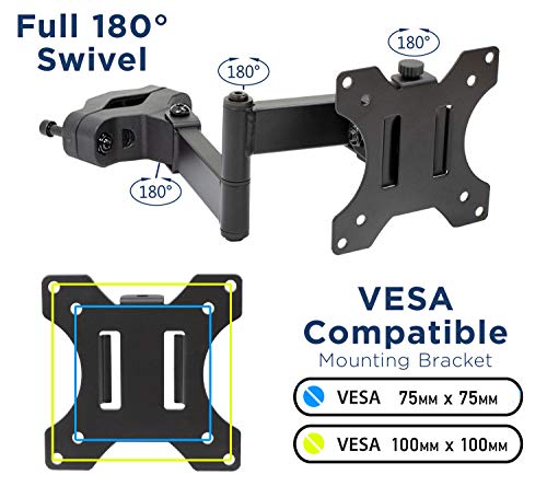 Mount-It! Universal VESA Pole Mount with Articulating Arm | Full Motion TV Pole Mount Bracket | VESA 75 100 | Fits TVs or Monitors Up to 32 Inches (MI-391)