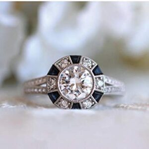 JENNIE SHOP Art Deco White Sapphire Wedding Engagement Ring 925 Silver Jewelry Size 6-10 (8)