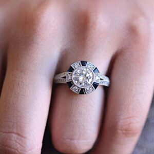 JENNIE SHOP Art Deco White Sapphire Wedding Engagement Ring 925 Silver Jewelry Size 6-10 (8)