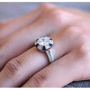 JENNIE SHOP Art Deco White Sapphire Wedding Engagement Ring 925 Silver Jewelry Size 6-10 (8)