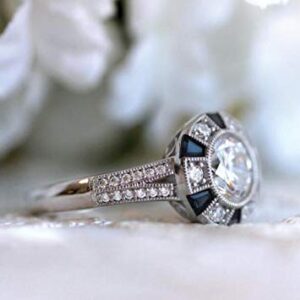 JENNIE SHOP Art Deco White Sapphire Wedding Engagement Ring 925 Silver Jewelry Size 6-10 (8)