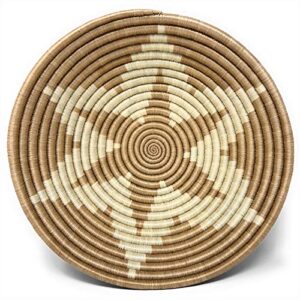 handwoven rwandan songa star sisal basket, light brown/ivory, small