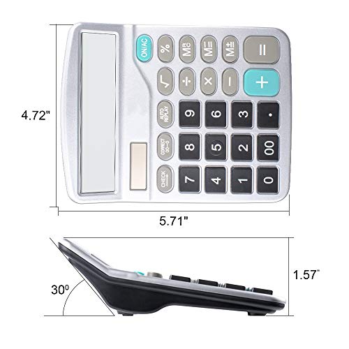 Calculator,12-Digit Solar Battery Basic Calculator,Solar Battery Dual Power with Large LCD Display Office Calculators (Silver)