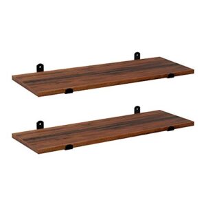 SONGMICS Wall ,Floating Shelves Set of 2, Rustic Decorative Shelves, Retro Style, 23.6 x 7.9 x 2.8 Inches, for Bedroom Living Room Kitchen Hallway, Brown and Black