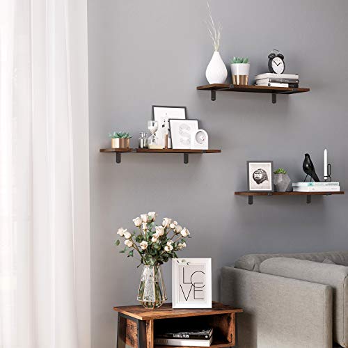 SONGMICS Wall ,Floating Shelves Set of 2, Rustic Decorative Shelves, Retro Style, 23.6 x 7.9 x 2.8 Inches, for Bedroom Living Room Kitchen Hallway, Brown and Black