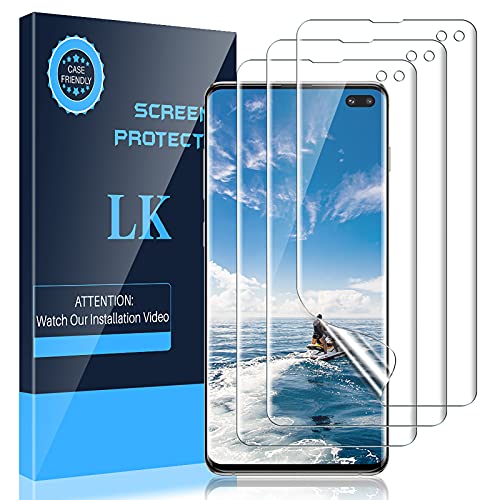 LK 3 Pack Screen Protector Compatible for Samsung Galaxy S10 Plus / S10+, Ultrasonic Fingerprint Compatible, Flexible Film HD Transprent, Case Friendy