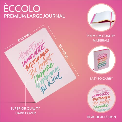 Eccolo Large Lined Journal Notebook, Hardbound Cover, Writing Journal, 256 Ruled White Pages, Gilded Edges, Ribbon Bookmark, Lay Flat, Desk Size for Work or School (Pink, 8x10 inches)