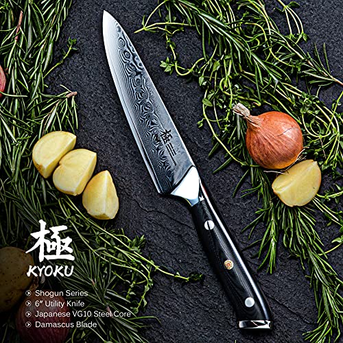 KYOKU Chef Utility Knife - 6" - Shogun Series - Japanese VG10 Steel Core Forged Damascus Blade - with Sheath & Case