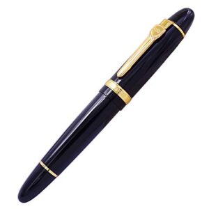 Jinhao 159 Fountain Pen, Fude Pen Bent Nib, Black Lacquer Gold Trim Big Heavy Pen with Pouch and Ink Converter