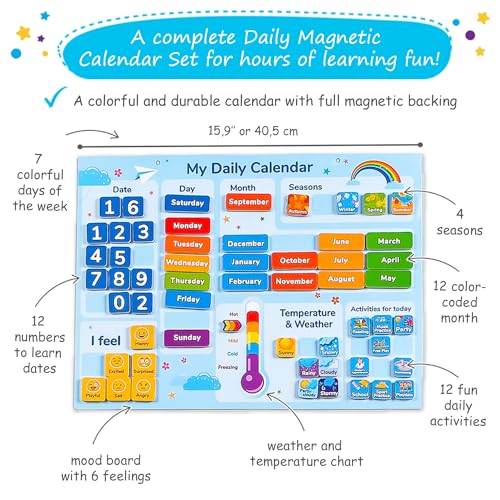 Simply magic 58 PCS Kids Calendar 2024 - My First Daily Magnetic Calendar for Kids, Days of The Week Calendar for Kids, All About Today Board, Preschool Wall Calendar for Classroom, for Home