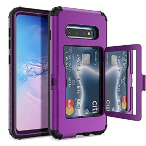 welovecase galaxy s10 wallet case with hidden mirror, credit card holder, and three-layer shockproof protection - purple