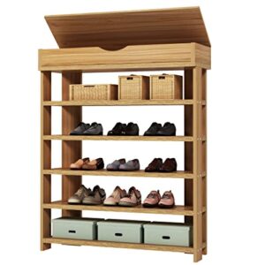 soges 5-tier wooden shoe rack with storage cabinet, 29.5 inches vertical free standing shoe shelf, shoe organizer storage cabinet for entryway, living room, hallway, doorway, teak