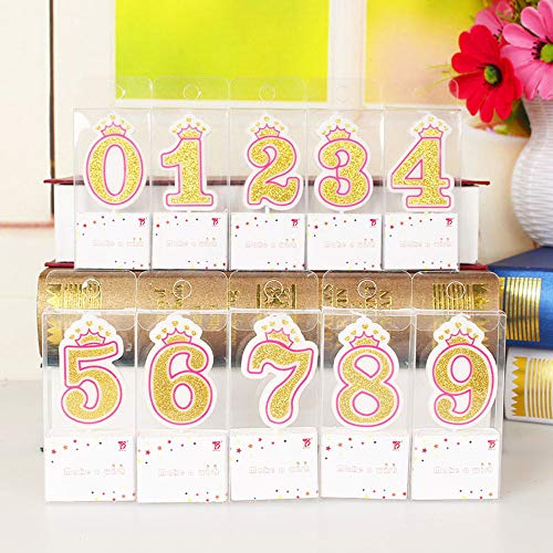 T-shin Glitter Number 5 Birthday Candle,Gold Number with Crown Candles,Long Thin Anniversary Candles Set,Party Supplies,Cake Decoration (Gold-5)