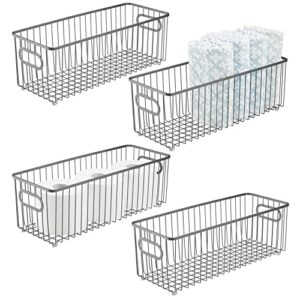 mdesign deep metal bathroom storage organizer basket bin - farmhouse wire grid design - for cabinets, shelves, closets, vanity countertops, bedrooms, under sinks - 4 pack - graphite gray