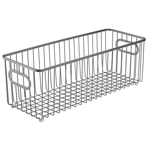 mDesign Deep Metal Bathroom Storage Organizer Basket Bin - Farmhouse Wire Grid Design - for Cabinets, Shelves, Closets, Vanity Countertops, Bedrooms, Under Sinks - 4 Pack - Graphite Gray