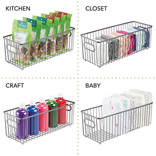 mDesign Deep Metal Bathroom Storage Organizer Basket Bin - Farmhouse Wire Grid Design - for Cabinets, Shelves, Closets, Vanity Countertops, Bedrooms, Under Sinks - 4 Pack - Graphite Gray