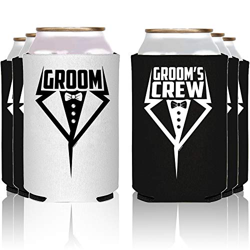 Groom and Groom's Crew Tuxedo Insulated Can Coolie Coolers - (Groom + Groom'sCrew Tux - 12 Pack)