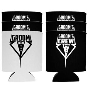 Groom and Groom's Crew Tuxedo Insulated Can Coolie Coolers - (Groom + Groom'sCrew Tux - 12 Pack)