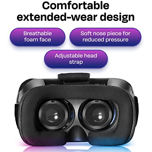 VR Headset Compatible with iPhone & Android - Universal Virtual Reality Goggles for Kids & Adults - Your Best Mobile Games 360 Movies w/Soft & Comfortable New 3D VR Glasses (Red)