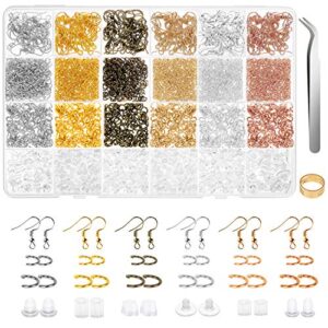 earring hooks, anezus 1900pcs earring making supplies kit with jewelry hooks, fish hook earrings, earring backs, jump rings for jewelry making and earring repair,gifts for women