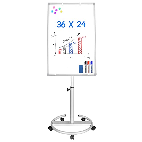 Mobile Whiteboard – 36 x 24 inches Portable Magnetic Dry Erase Board, 3' x 2' Stand Easel White Board Dry Erase Easel Standing Board w/Flipchart Hooks