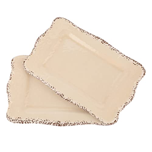 LOK-OSEMILE Gourmet Art Crackle Set of 2 Melamine Rectangular Serving Trays/Platters Cream 17"