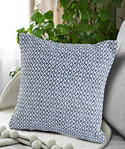 LR Home Blue Diamond Throw Pillow, 18"x18", Navy White