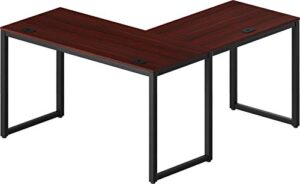 shw home office 55"x60" large l shaped corner desk, cherry