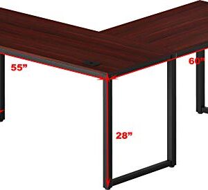 SHW Home Office 55"x60" Large L Shaped Corner Desk, Cherry