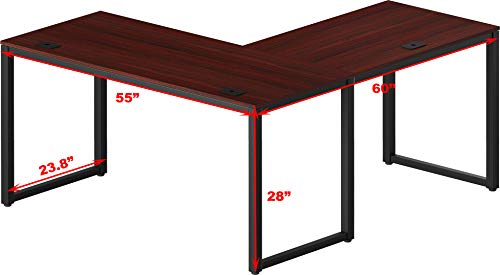 SHW Home Office 55"x60" Large L Shaped Corner Desk, Cherry