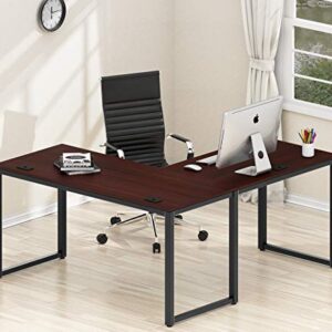 SHW Home Office 55"x60" Large L Shaped Corner Desk, Cherry