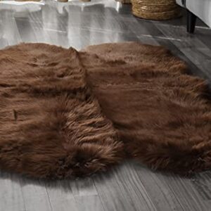 Silky Soft Faux Fur Rug, 3 ft. x 5 ft. Brown Fluffy Rug, Sheepskin Area Rug, Shaggy Rug for Living Room, Bedroom, Kid's Room, or Nursery, Home Décor Accent, Machine Washable with Non-Slip Backing