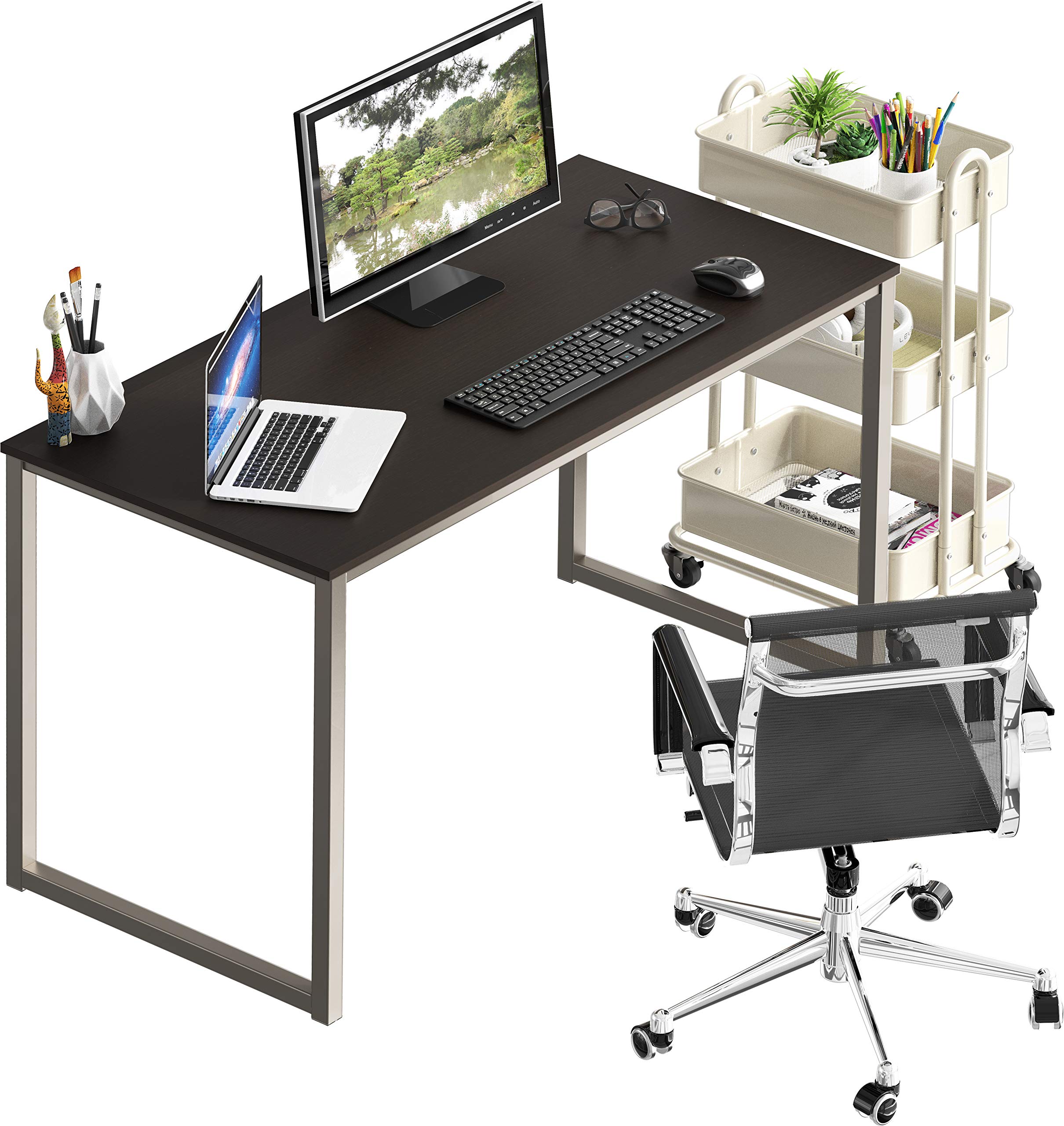 SHW Home Office 48-Inch Computer Desk, Silver/Espresso