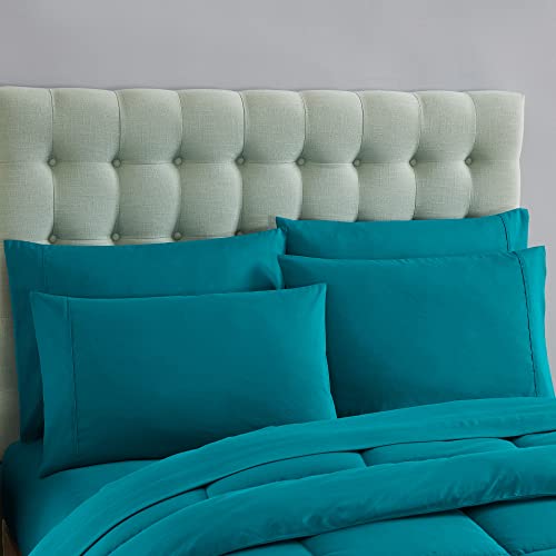 Sweet Home Collection 5 Piece Comforter Set Bag Solid Color All Season Soft Down Alternative Blanket & Luxurious Microfiber Bed Sheets, Teal, Twin