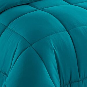 Sweet Home Collection 5 Piece Comforter Set Bag Solid Color All Season Soft Down Alternative Blanket & Luxurious Microfiber Bed Sheets, Teal, Twin