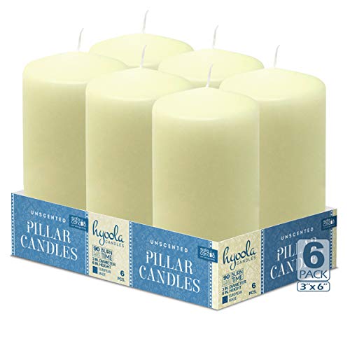 Hyoola Ivory Pillar Candles 3x6 Inch - Unscented Pillar Candles - 6-Pack - European Made