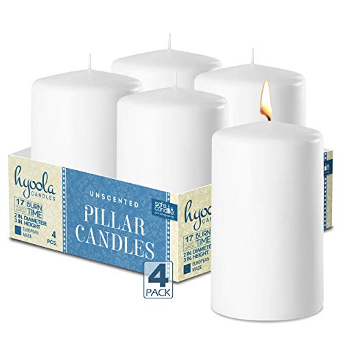 HYOOLA White Pillar Candles 2x3 Inch - Unscented Pillar Candles - Set of 4 - European Made