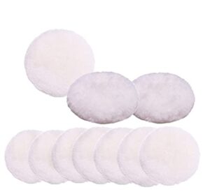 inzoey sheepskin wool polishing pad 4 inches soft buffing pads with hook and loop back wool cutting pad for car, furniture, glass and so on (pack of 10)