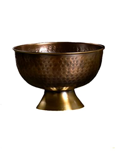 Serene Spaces Living Large Antique Style Hammered Copper Decorative Bowl, Rustic Home Accent Bowls for Flowers, Potpourri, Keys, For Coffee Table, Entryway Console, Measures 5" Tall & 8.25" Diameter